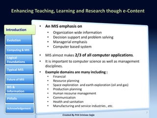 Management Information System MIS Priti Sajja S P University | PDF