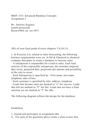 MISY 3331 Advanced Database ConceptsAssignment 3Dr. Sotirios .docx | Databases | Computer ...