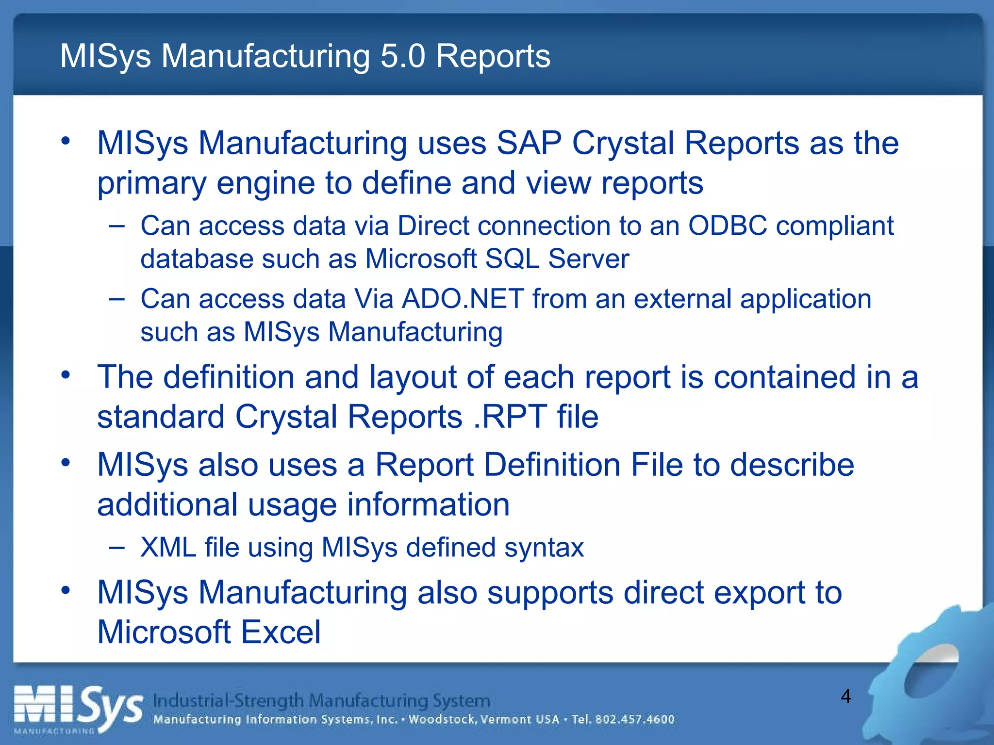 MISys Manufacturing Custom Reporting Overview | PPT