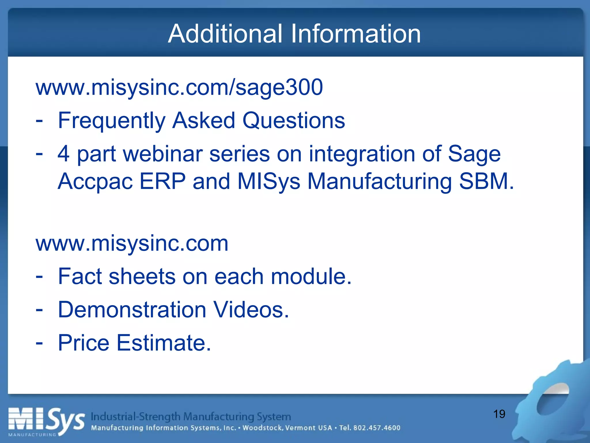 MISys Manufacturing and Sage 300 ERP Overview | PPT