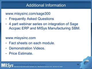 MISys Manufacturing and Sage 300 ERP Overview | PPT