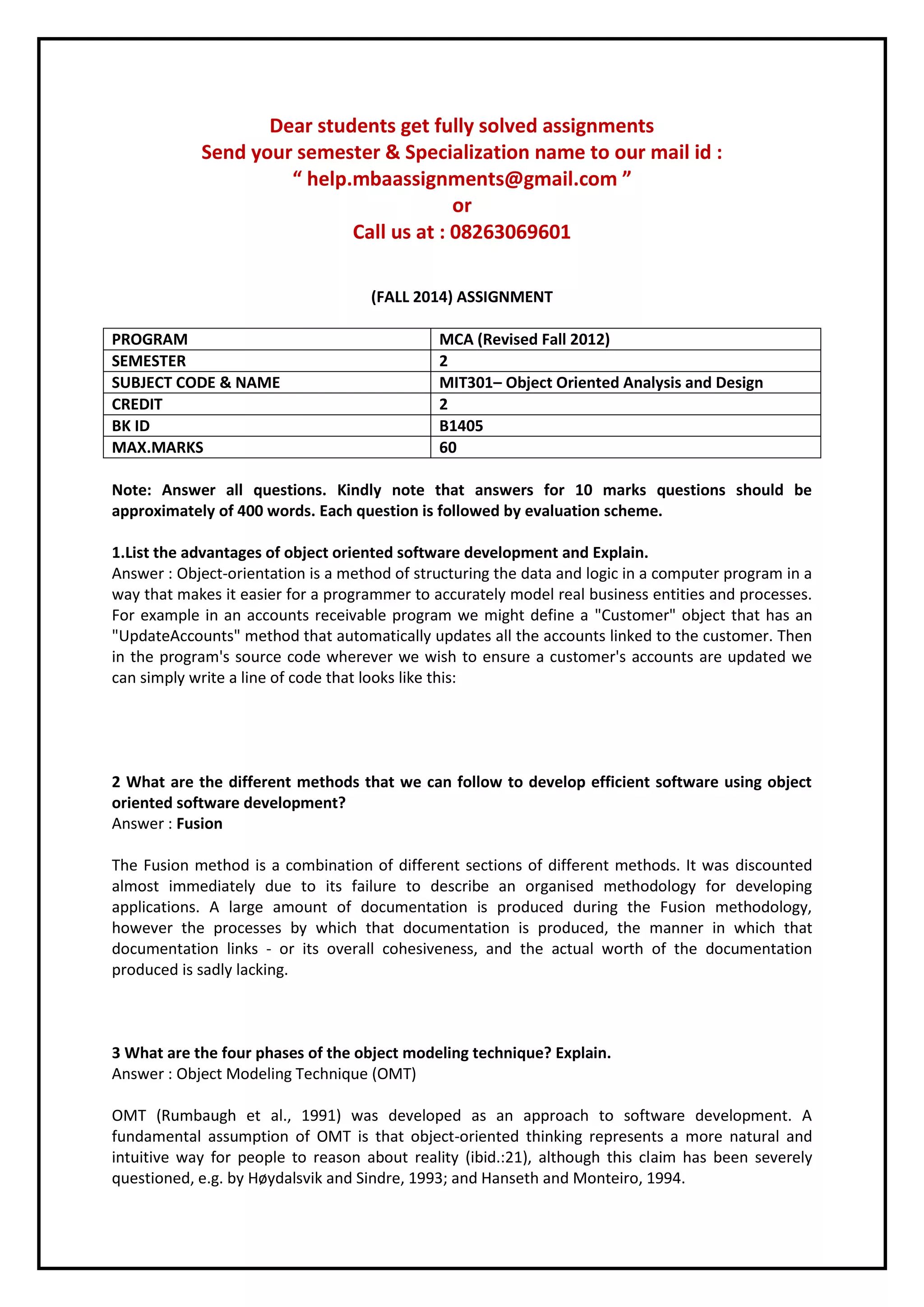 Mit301 Object Oriented Analysis And Design Pdf