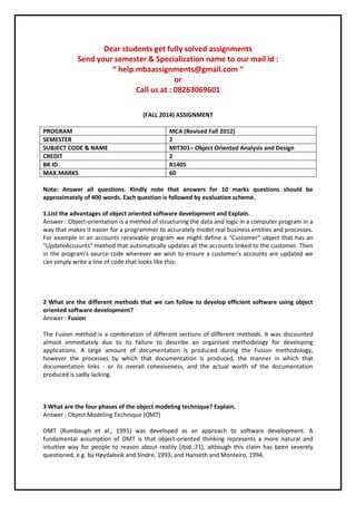 Mit301– object oriented analysis and design | PDF