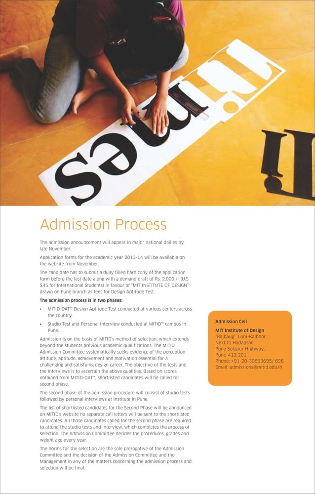 Mit admission brochure-2013-14 | PDF