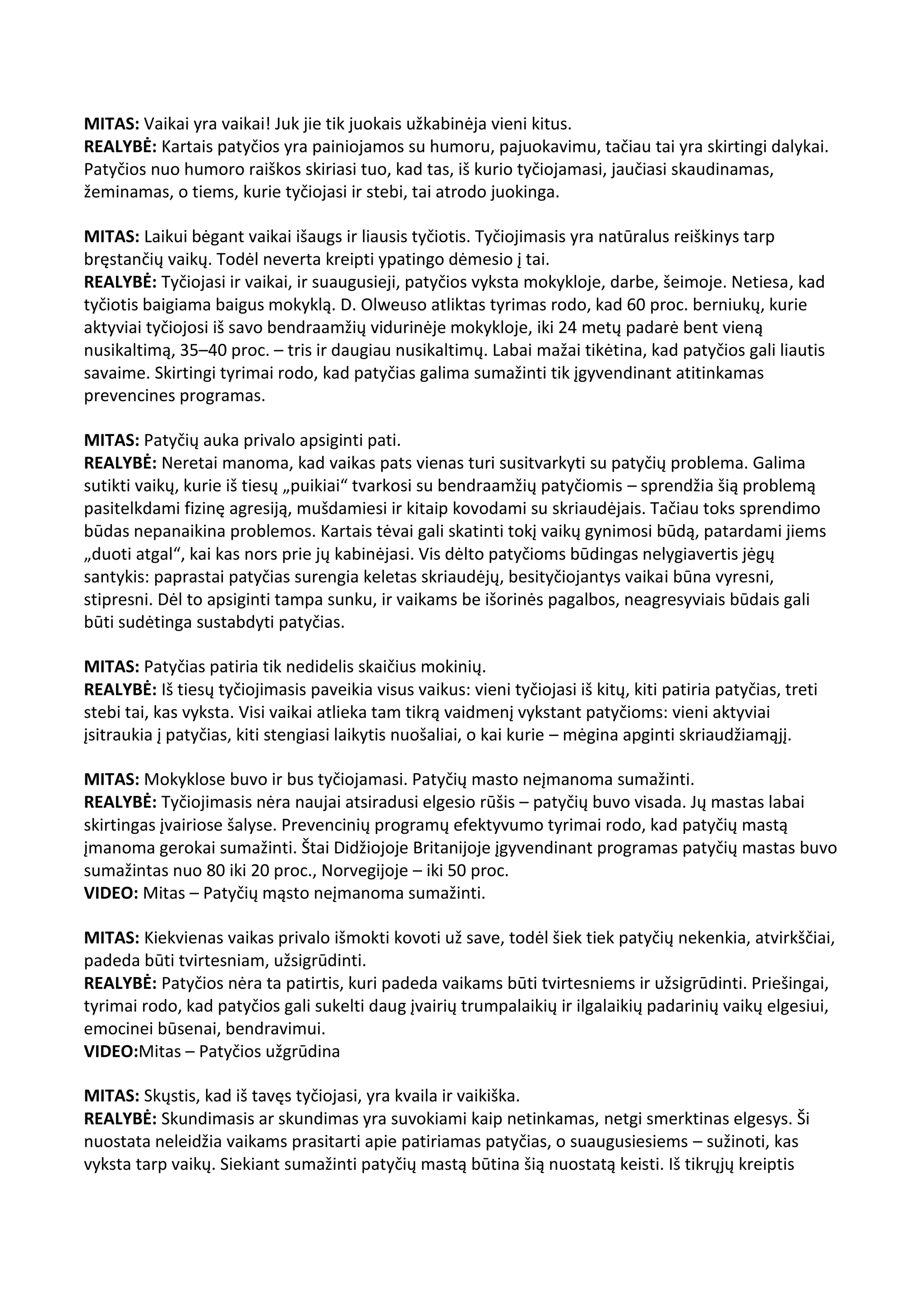 Mitai apie patyčias (II dalis) | PDF