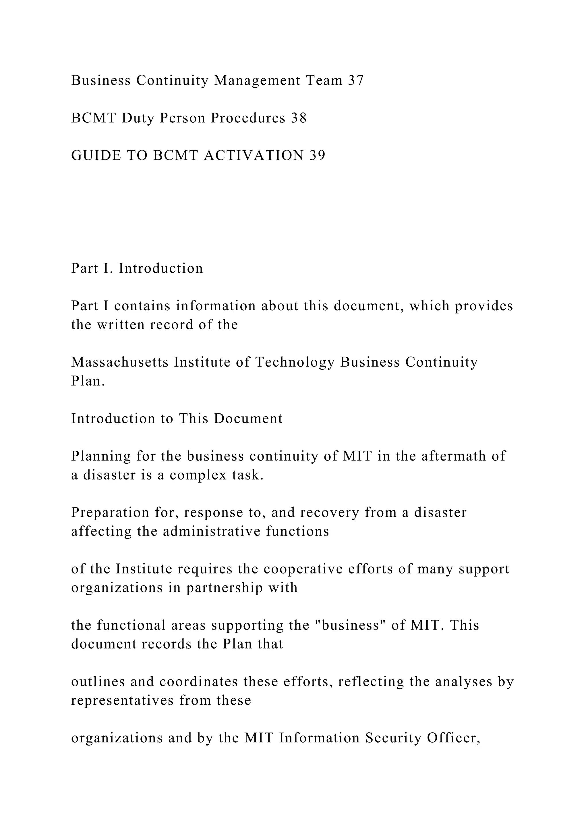 MIT BUSINESS CONTINUITY PLAN This is an external rele.docx
