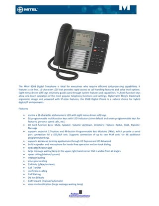 Mitel Telephones & Appliances 2013 | DOC