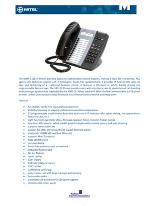 Mitel Telephones & Appliances 2013 | DOC