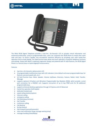 Mitel Telephones & Appliances 2013 | DOC