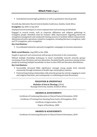 Mitesh cv 2018 | PDF | Christianity | Religion & Spirituality
