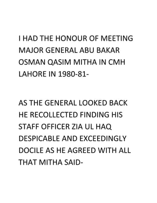 GENERAL MITHA DESCRIBED A SYCOPHANT YES MAN COLONEL STAFF AND ONE WHO ...