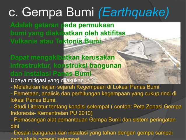 Mitigasi bencana geologi dalam pengembangan lapangan panas bumi | PPT