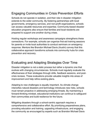 Mitigating Disasters A School-Centric Approach to Crisis Prevention ...