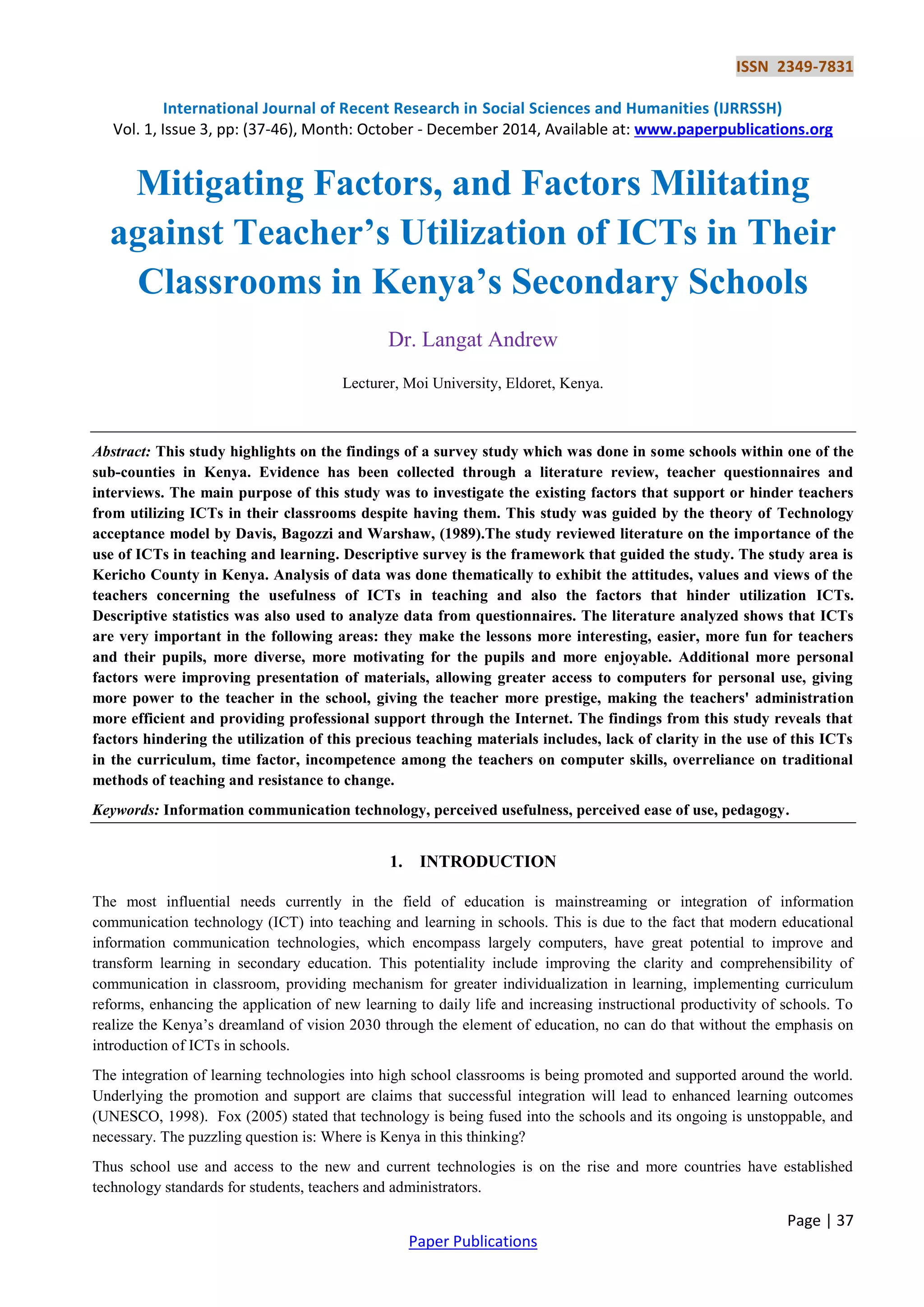 Mitigating Factors, and Factors Militating against Teacher’s ...