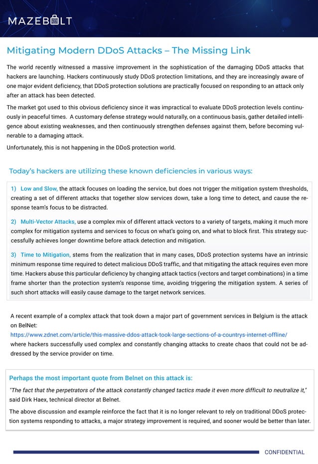 Mitigating Modern DDoS Attacks | Evaluate DDoS Protection | MazeBolt Technologies | PDF