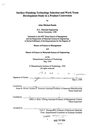 Mit Masters Thesis on Mass Finishing Selection | PDF