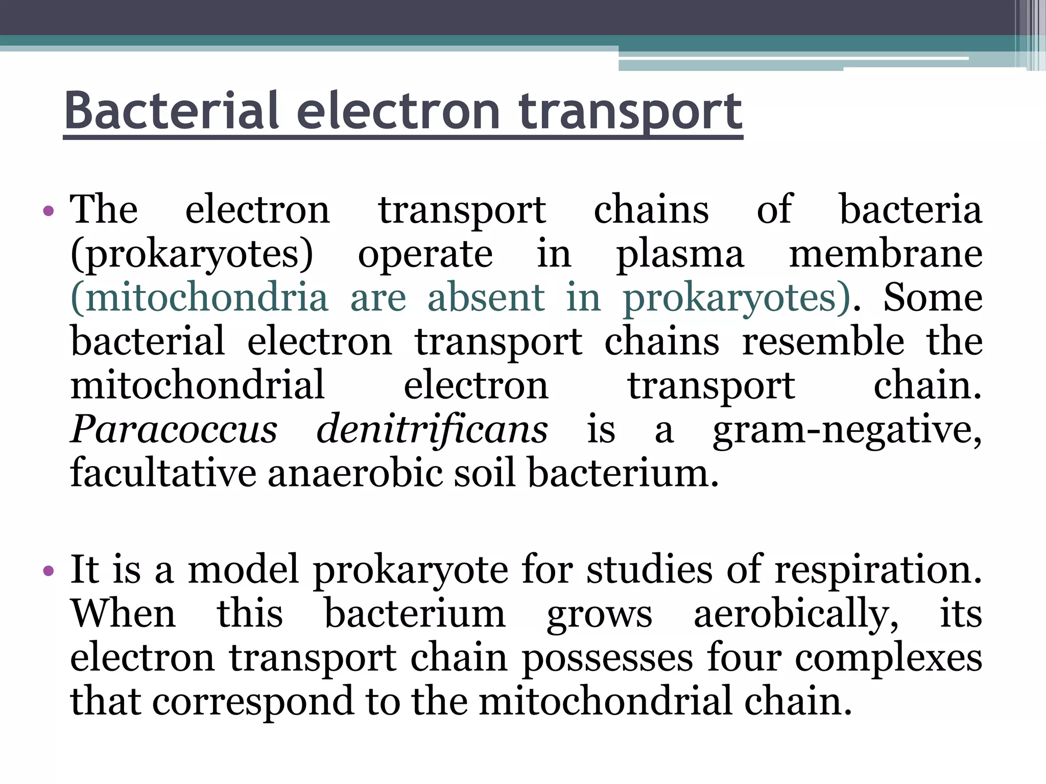 Mitochondrial and bacterial electron transport, oxidation reduction by ...