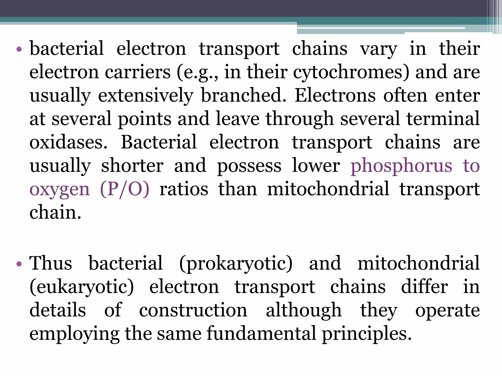 Mitochondrial and bacterial electron transport, oxidation reduction by ...