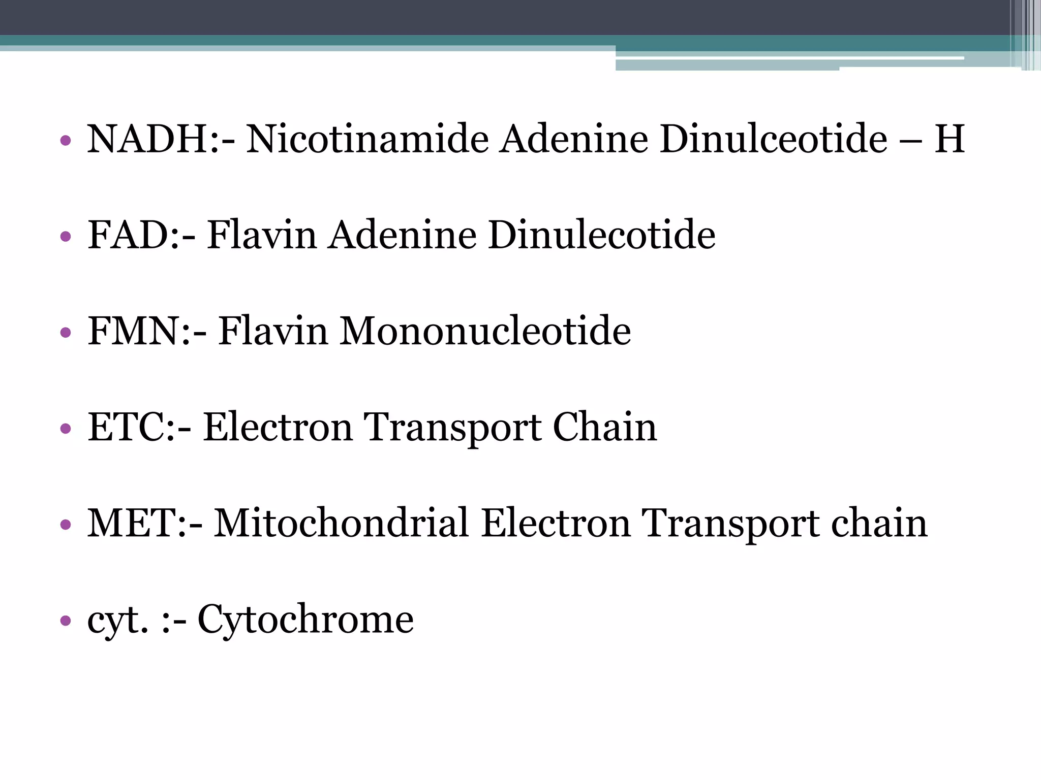 Mitochondrial and bacterial electron transport, oxidation reduction by ...
