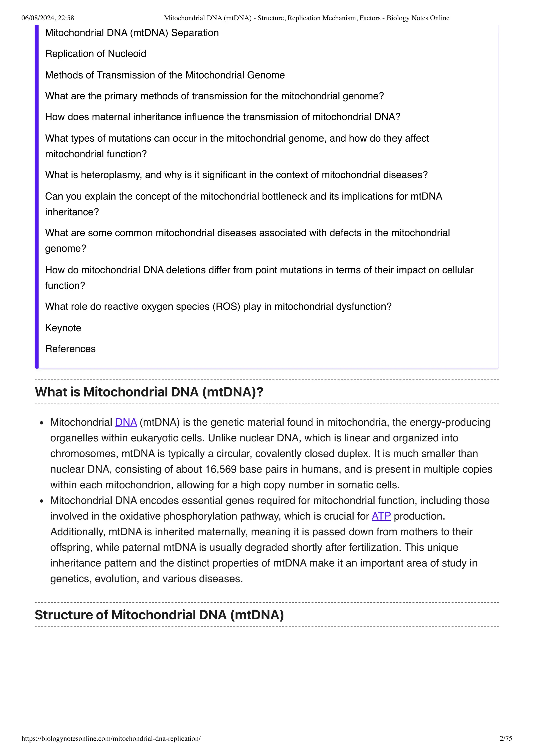 Mitochondrial DNA (mtDNA) - Structure, Replication Mechanism, Factors ...