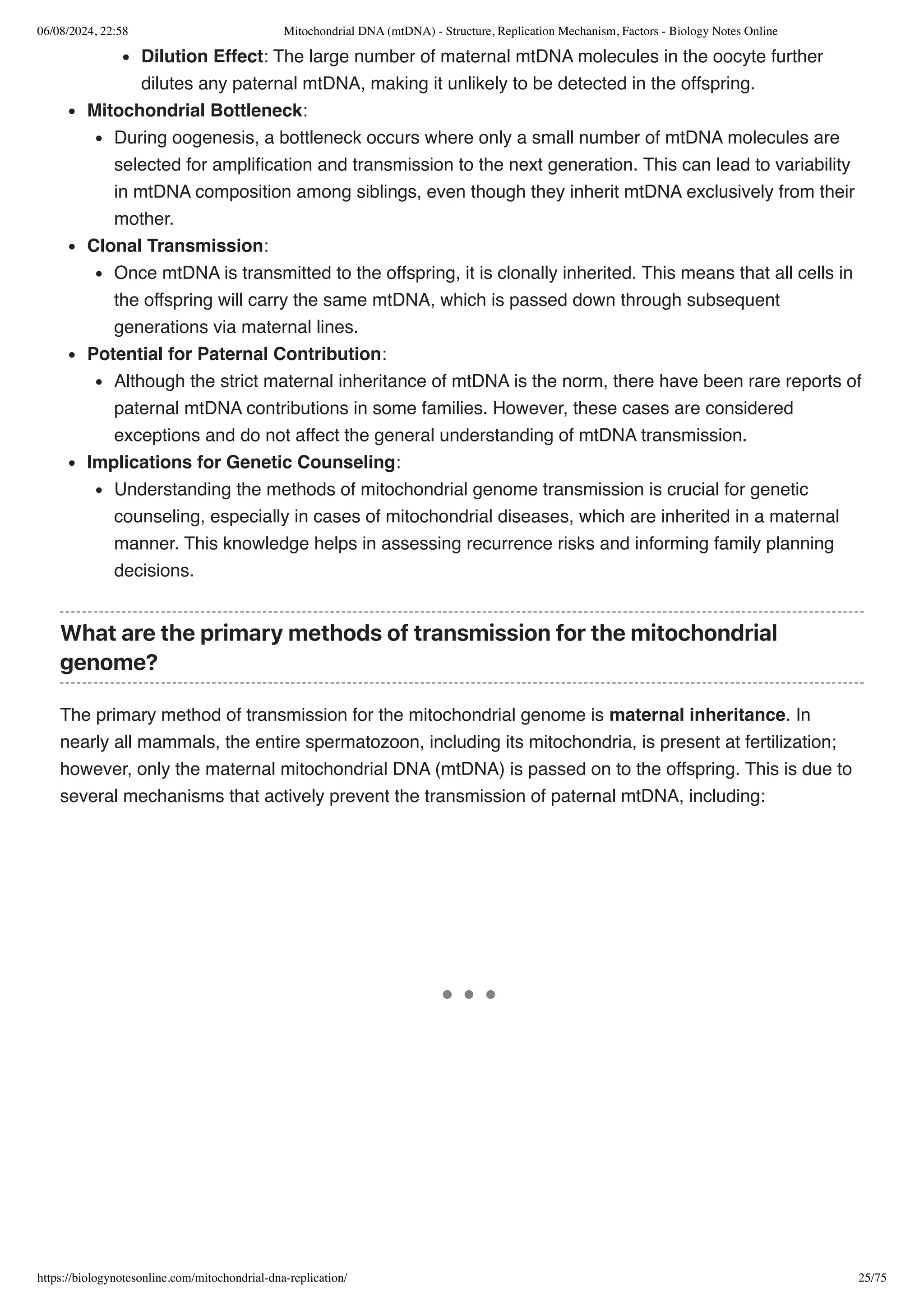 Mitochondrial DNA (mtDNA) - Structure, Replication Mechanism, Factors ...