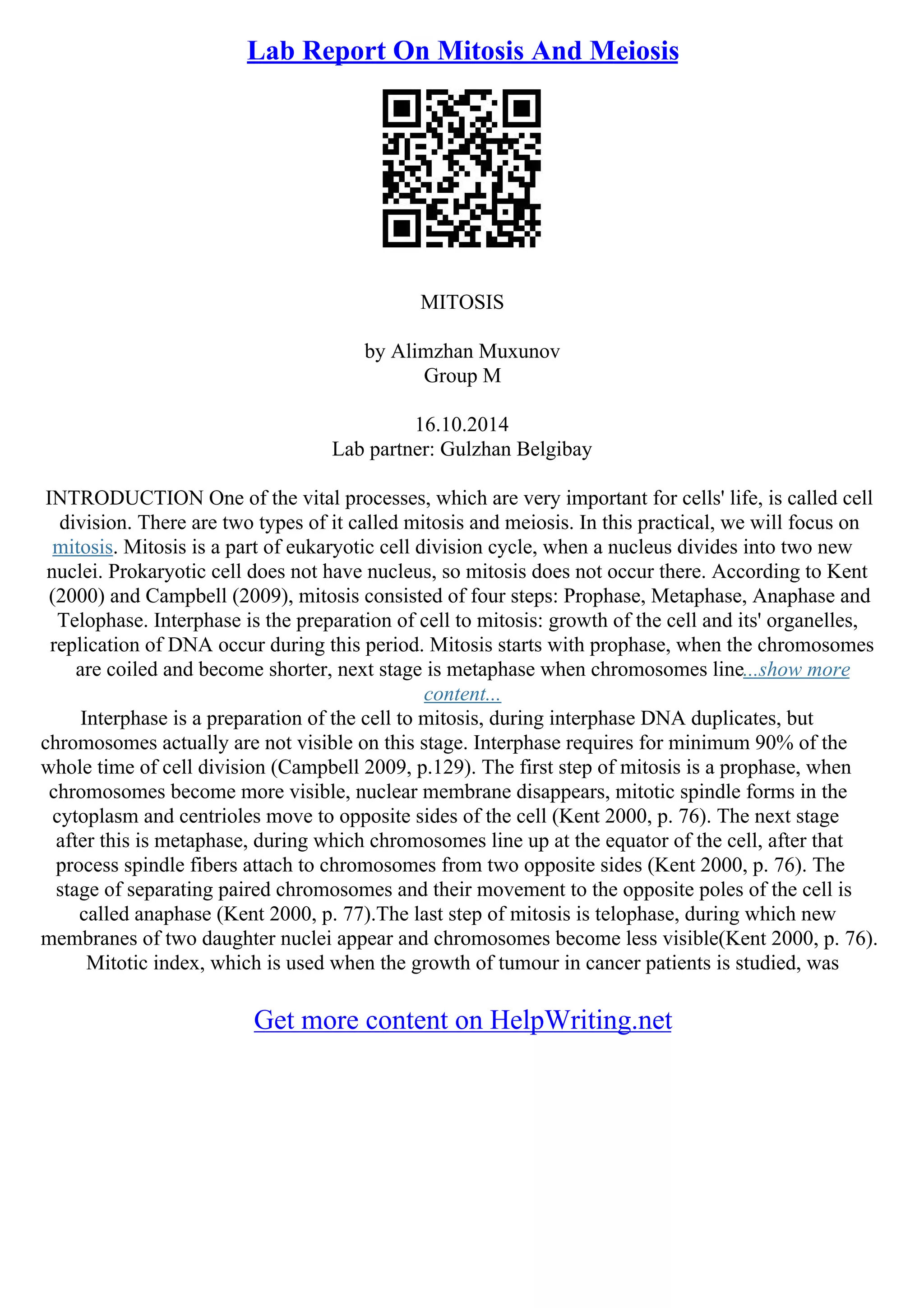Mitosis And Meiosis Essay | PDF
