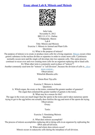 Mitosis And Meiosis Essay | PDF