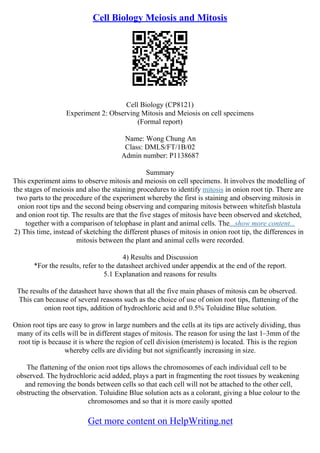 Mitosis And Meiosis Essay | PDF