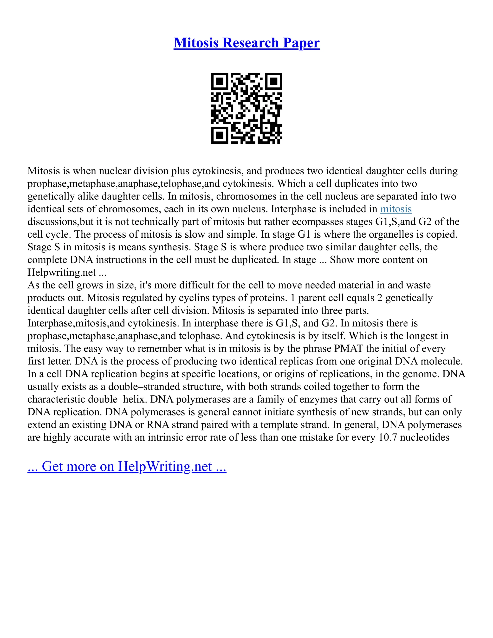 Mitosis And Phase Of Mitosis Essay | PDF