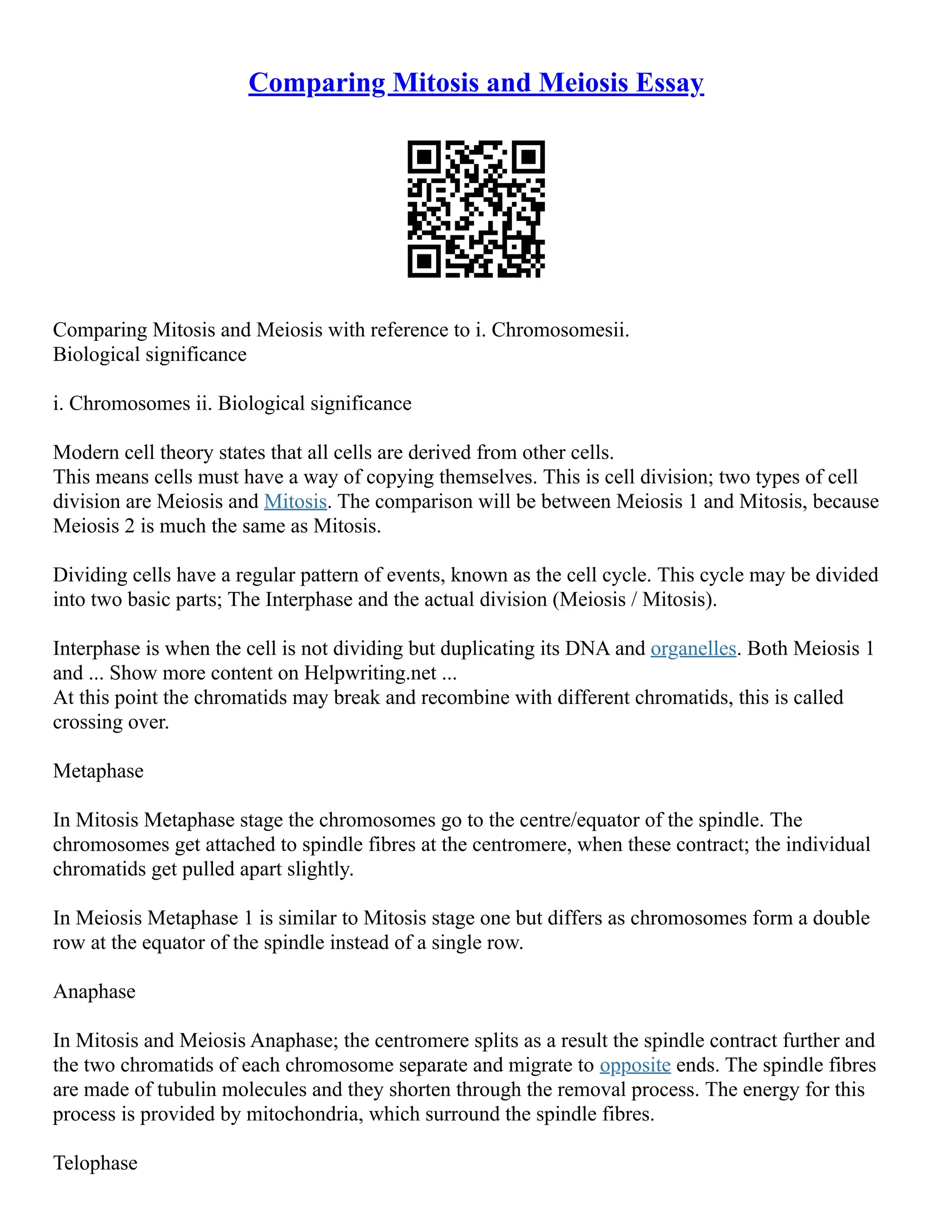 Mitosis And Phase Of Mitosis Essay | PDF