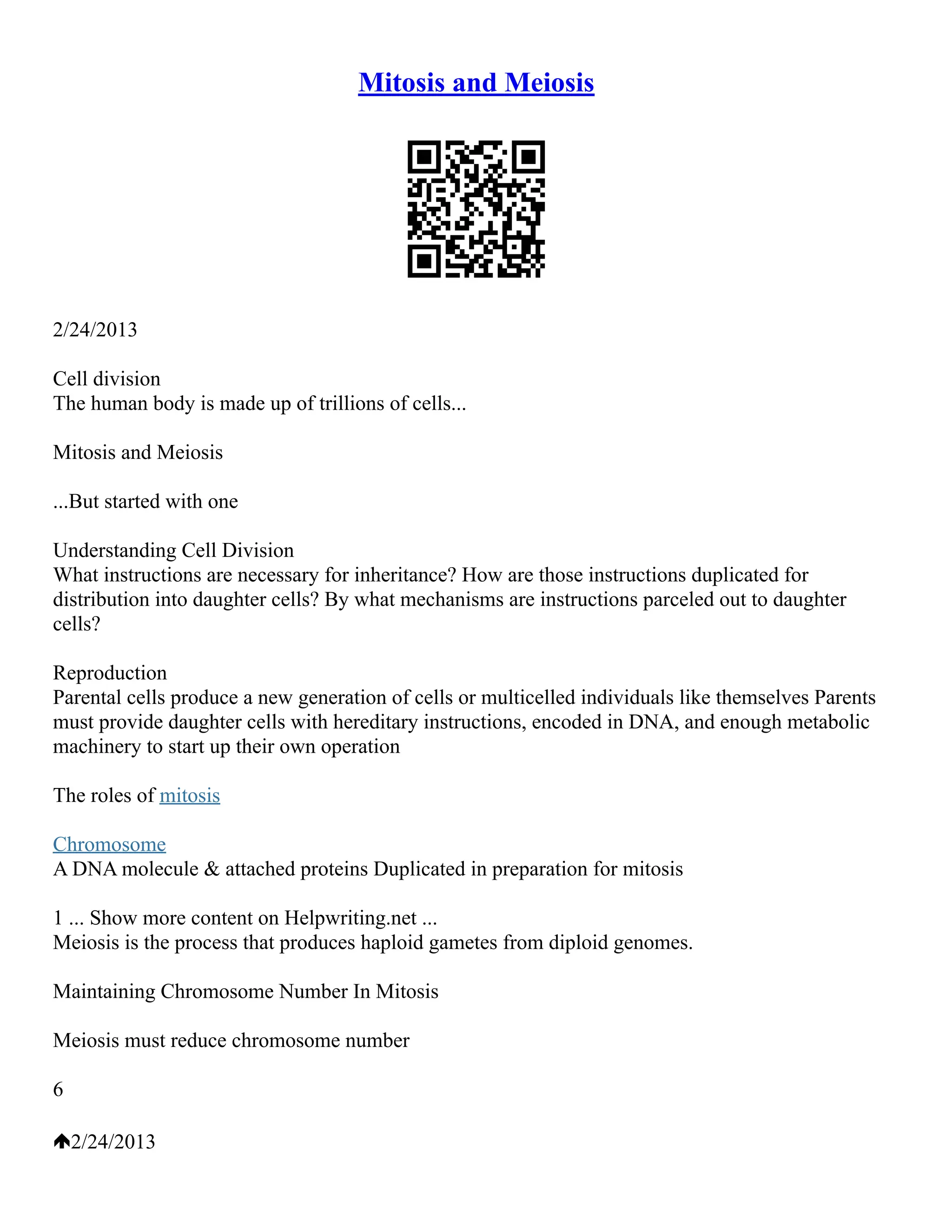 Mitosis And Phase Of Mitosis Essay | PDF