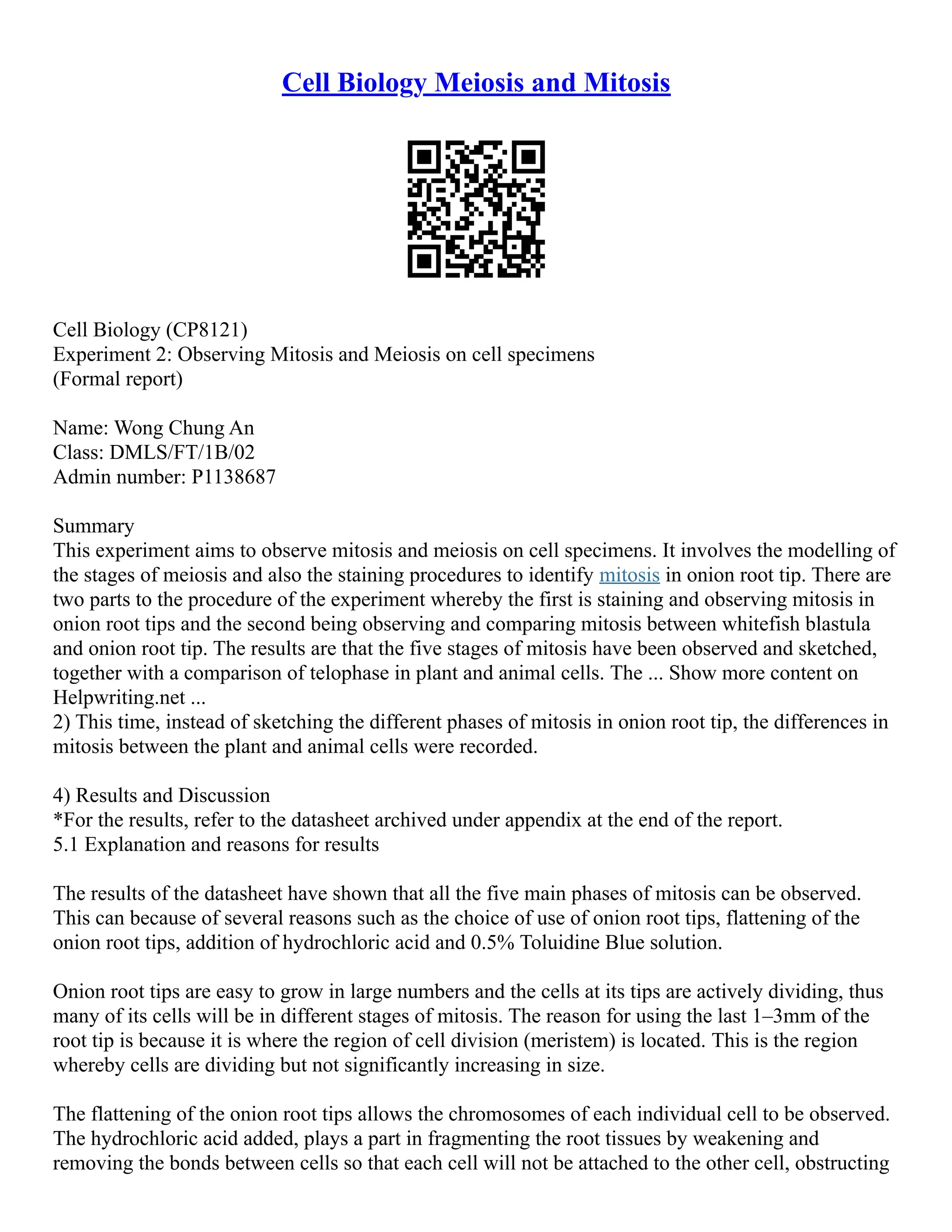 Mitosis And Phase Of Mitosis Essay | PDF