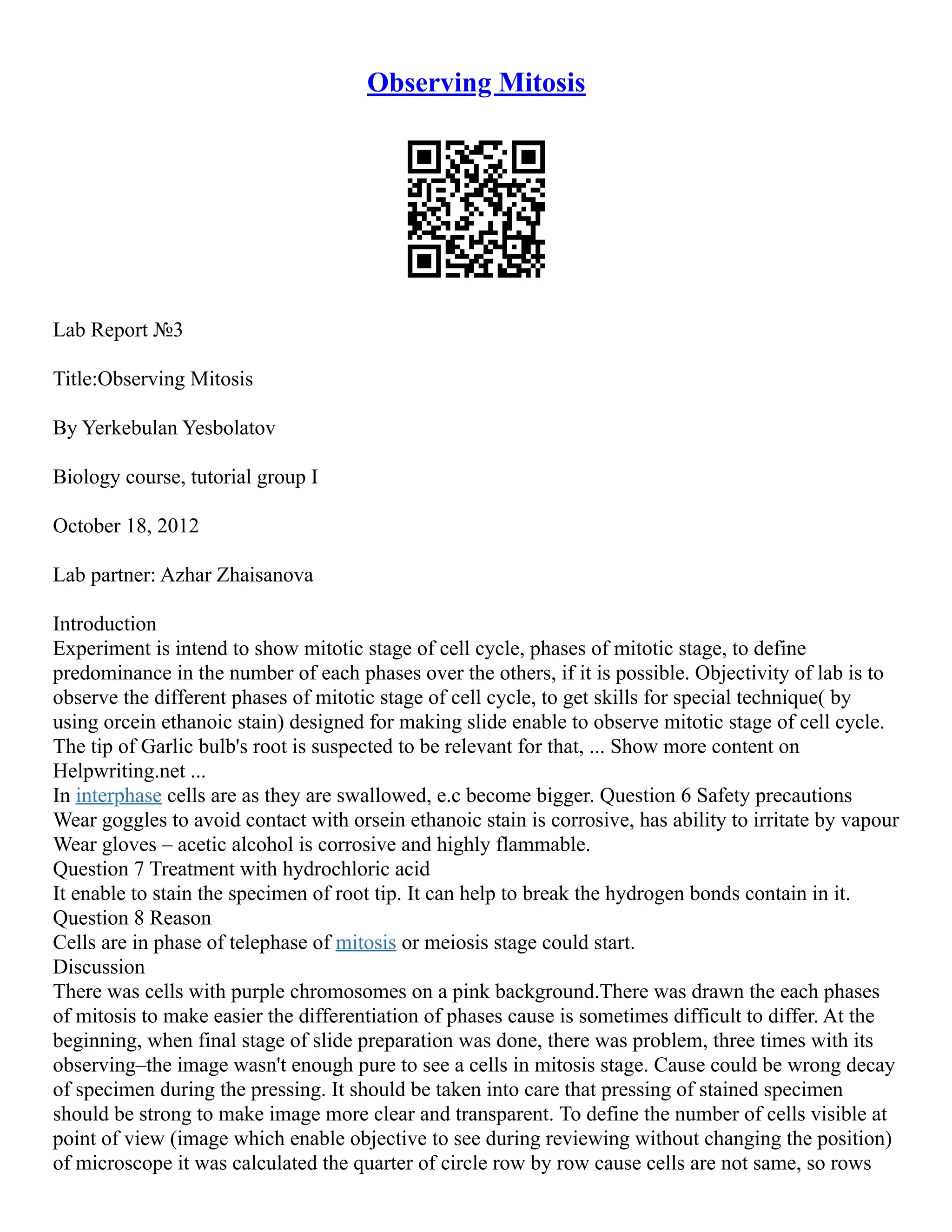 Mitosis And Phase Of Mitosis Essay | PDF