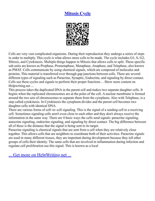 Mitosis Lab Report | PDF