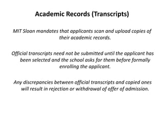 Mit sloan 2013 -14 MBA application guidelines | PPT