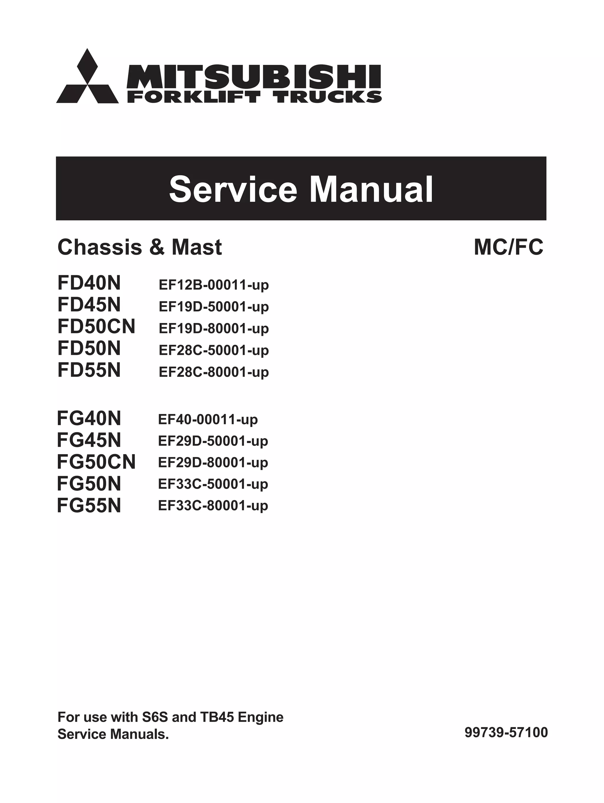 Mitsubishi fd40 n forklift trucks service repair manual sn ef12b 00011 ...