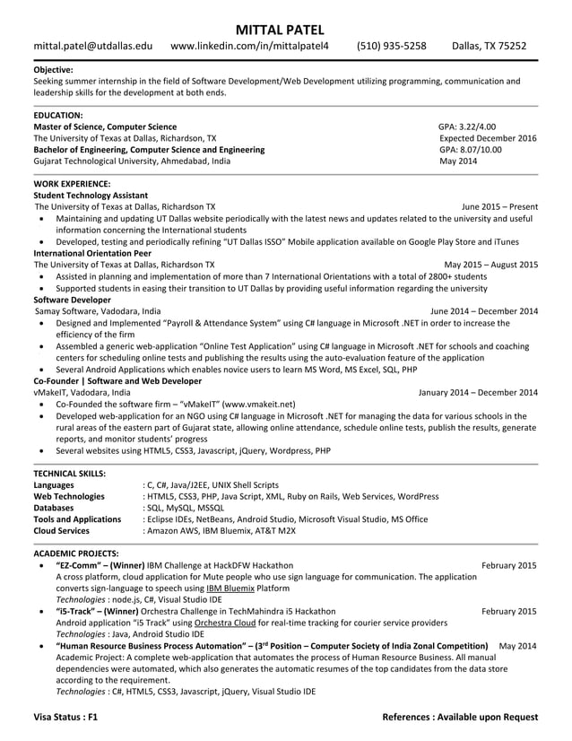 Mittal Patel - Resume | PDF | Computer Software and Applications | Computing