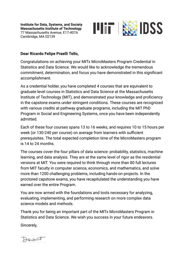 MicroMasters in Statistics and Data Science Letter | PDF | Science