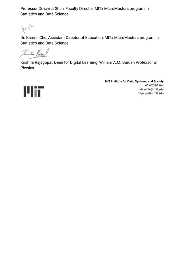 MicroMasters in Statistics and Data Science Letter | PDF | Science