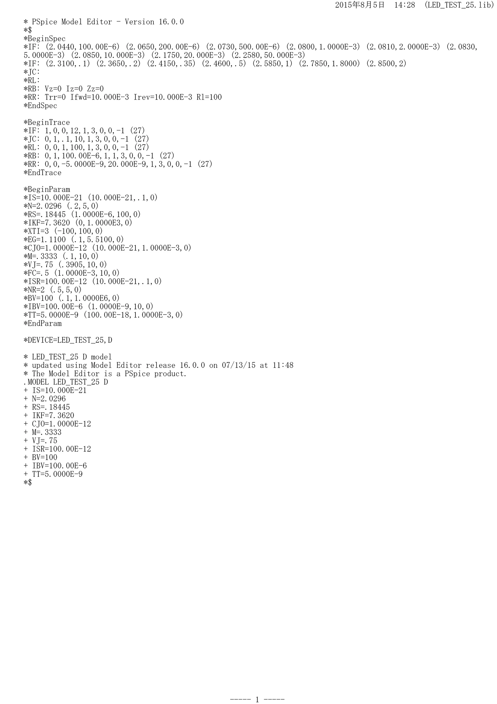 LED SPICE Model(PSpice) of 25degree | PDF