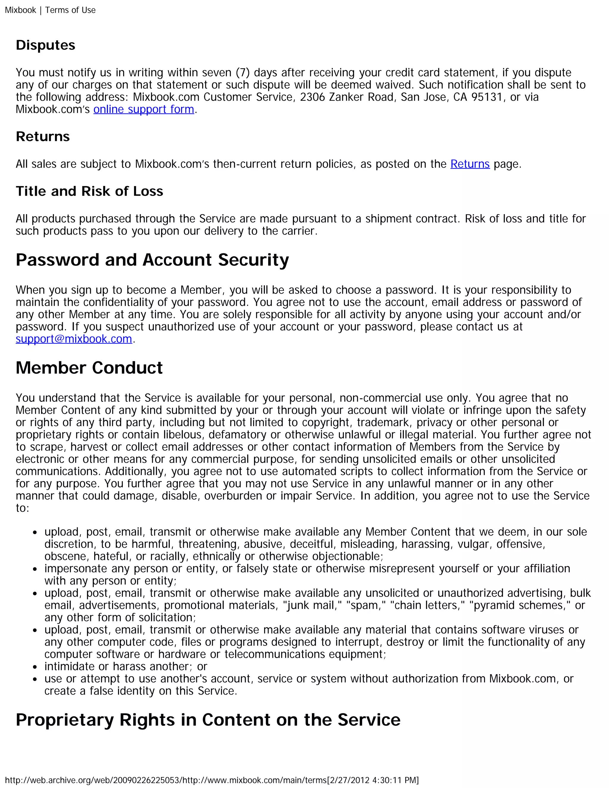 Mixbook's Old Terms | PDF