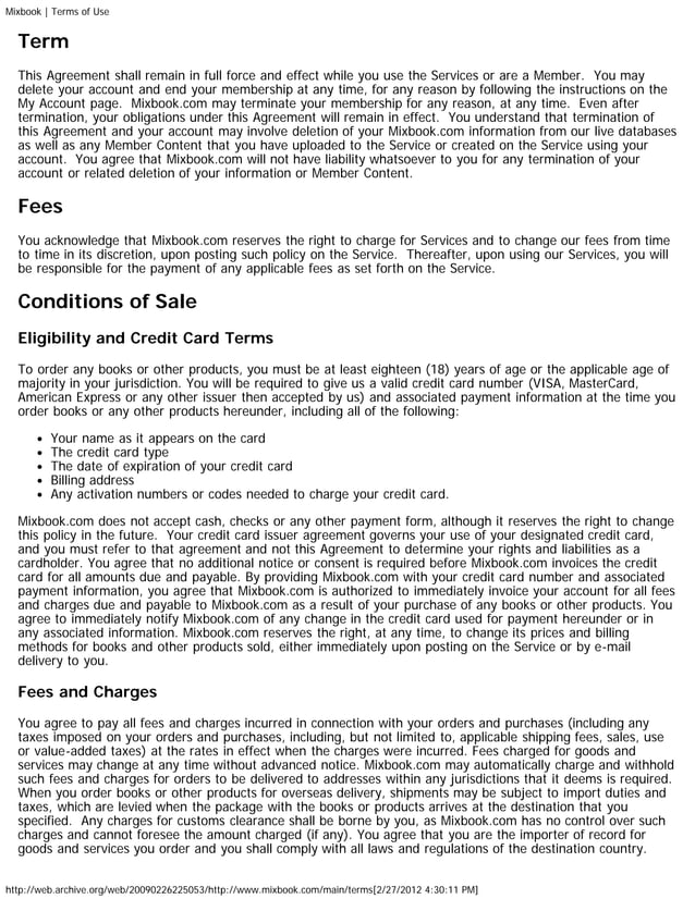 Mixbook's Old Terms | PDF