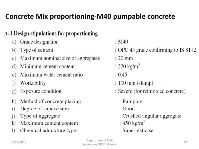 Concrete Mix design as per IS 10262:2009 by Dr.Vinay Kumar B M | PDF