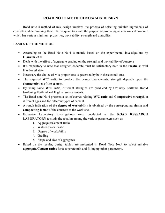 Mix design procedure road note 4 | PDF