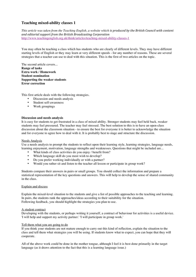Mixed Ability Classes 1 | PDF