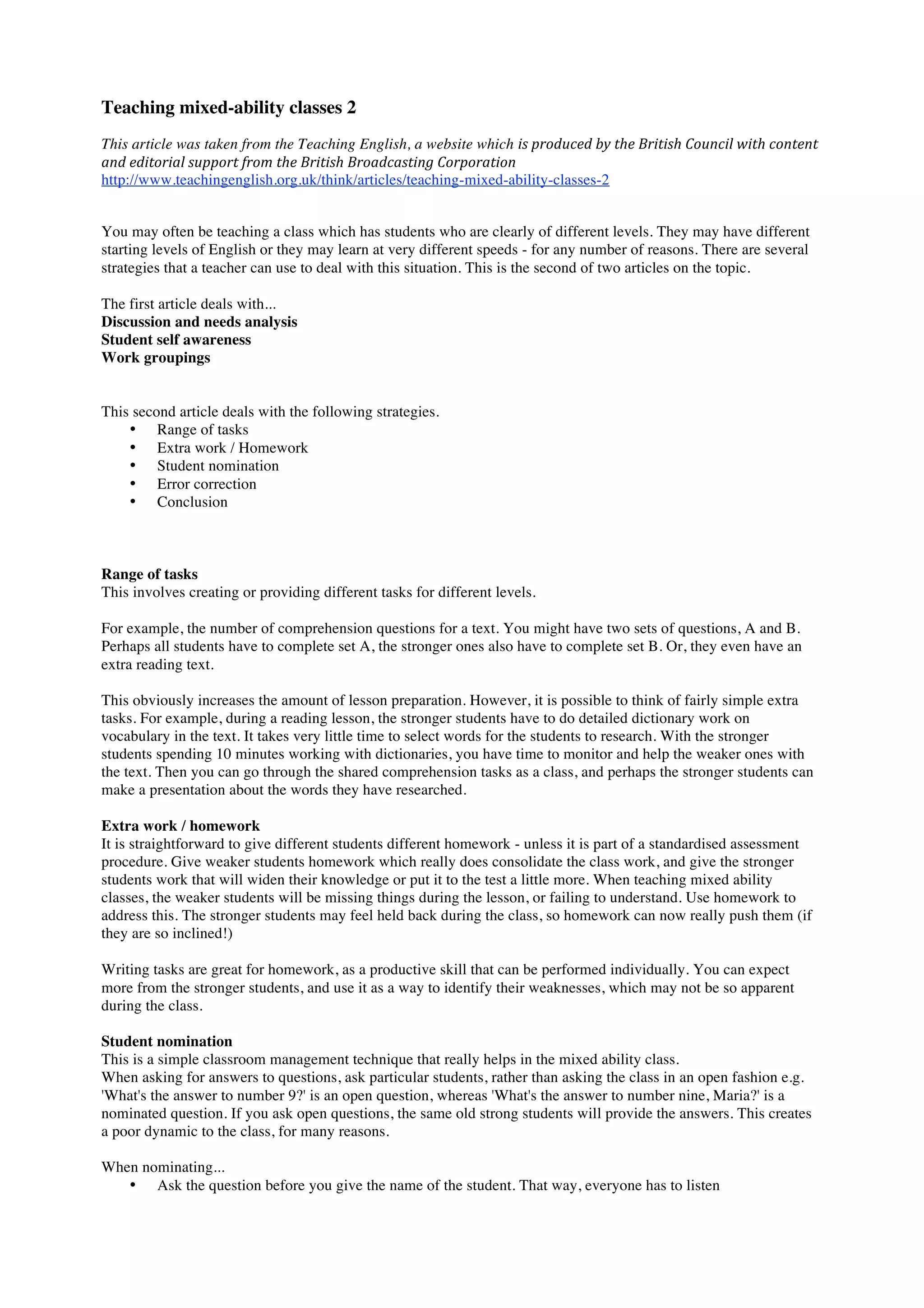 Mixed Ability Classes 2 | PDF