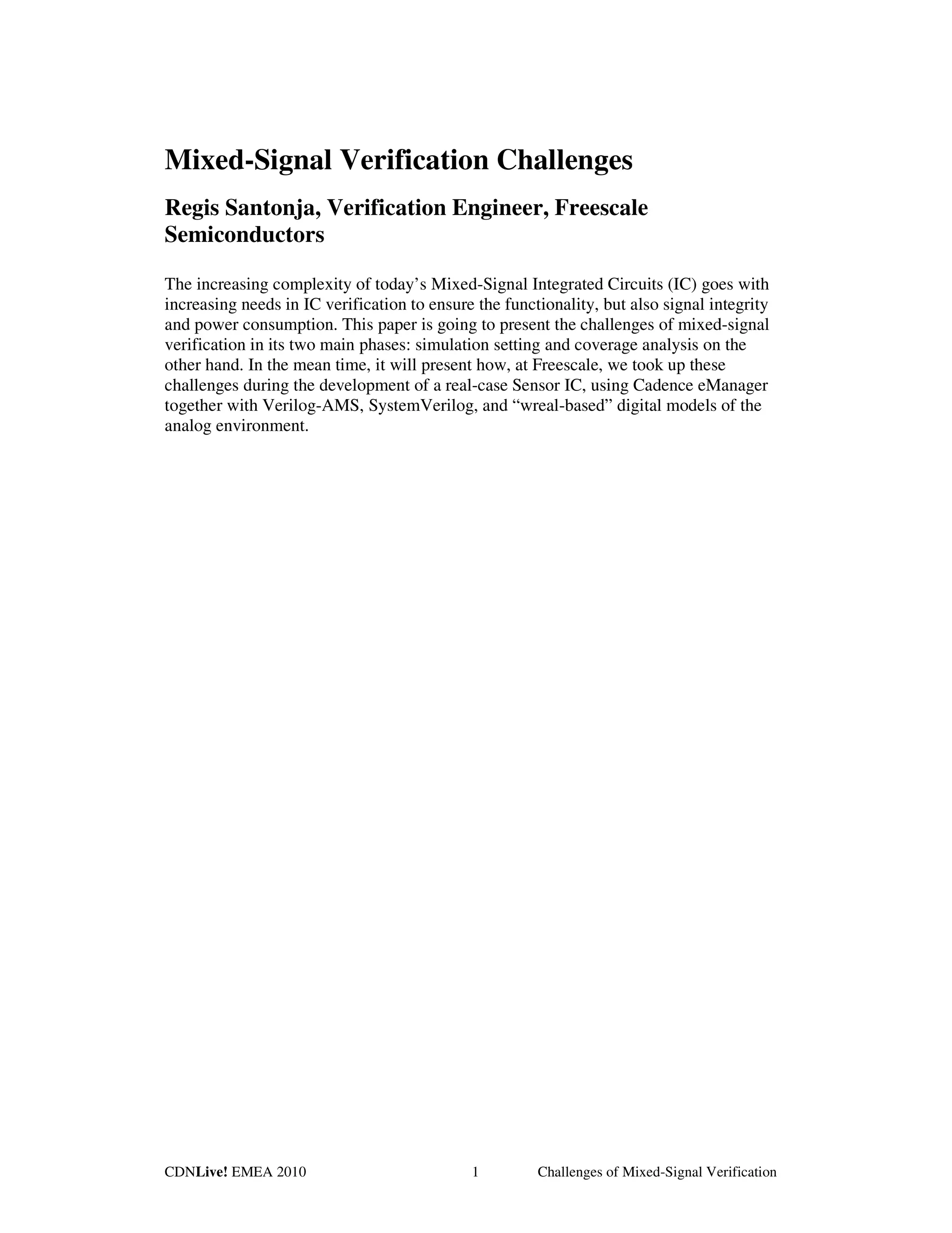 Mixed signal verification challenges | PDF