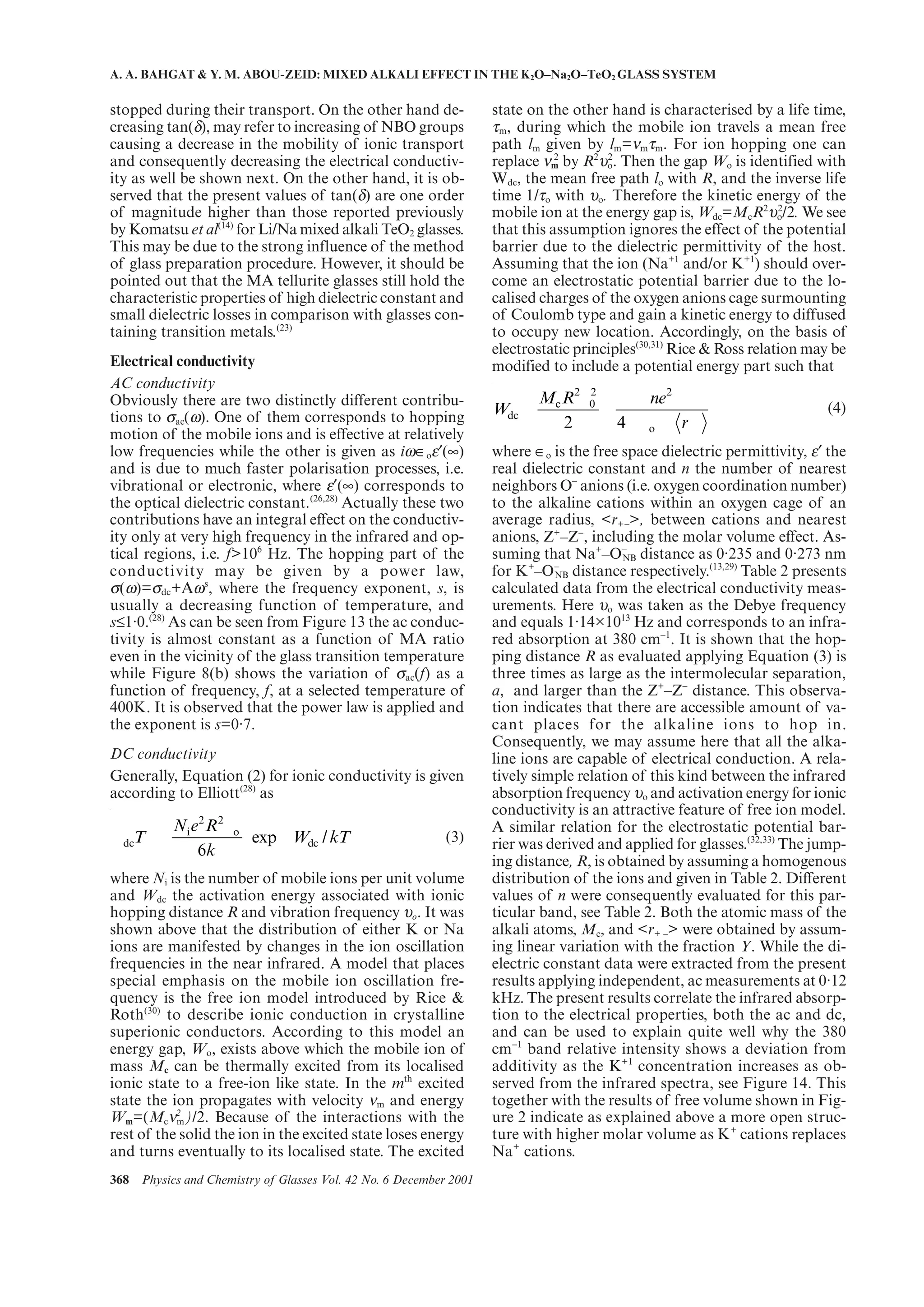 Mixed alkali effect in the k2 o–na2o–teo2 glass system | PDF