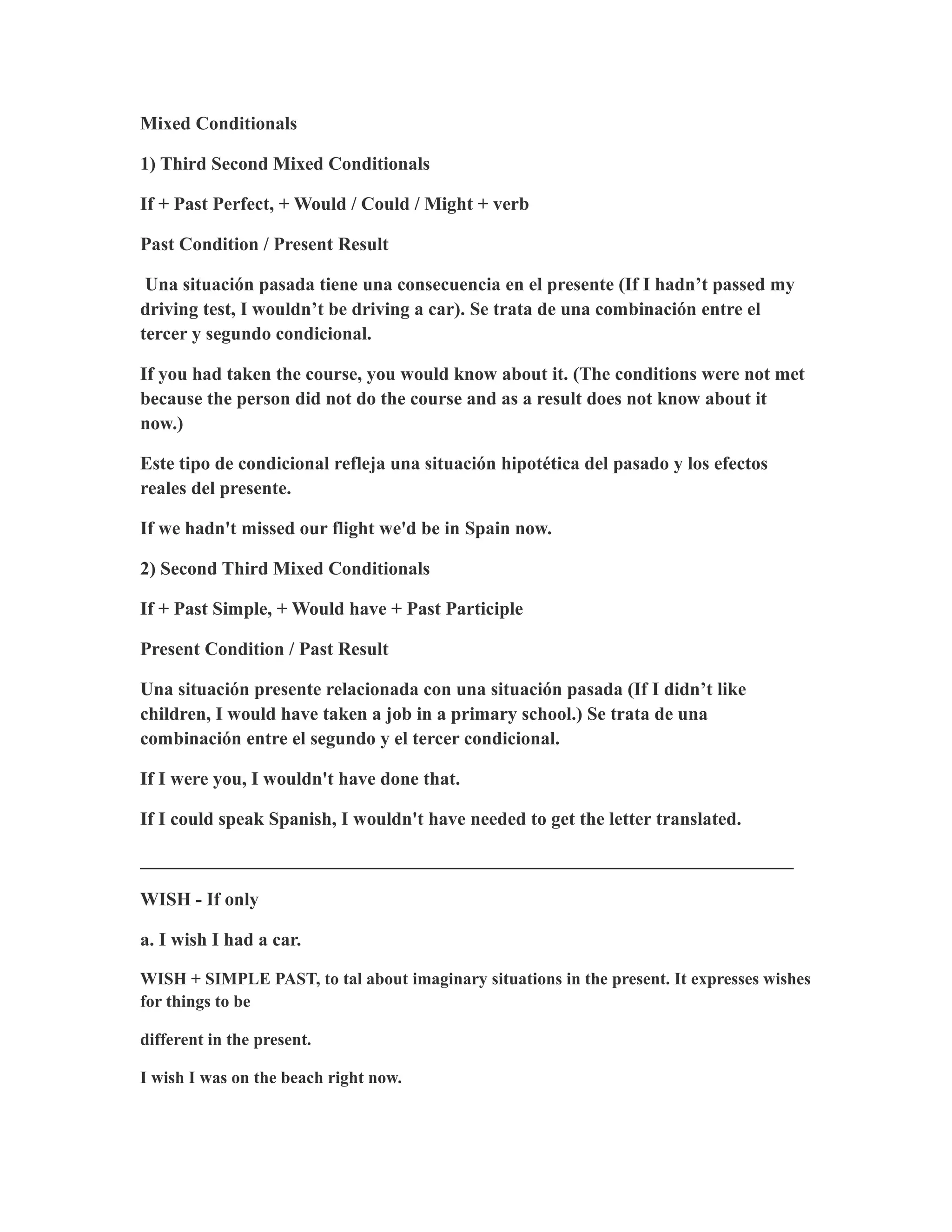 Mixed conditionals wish | RTF