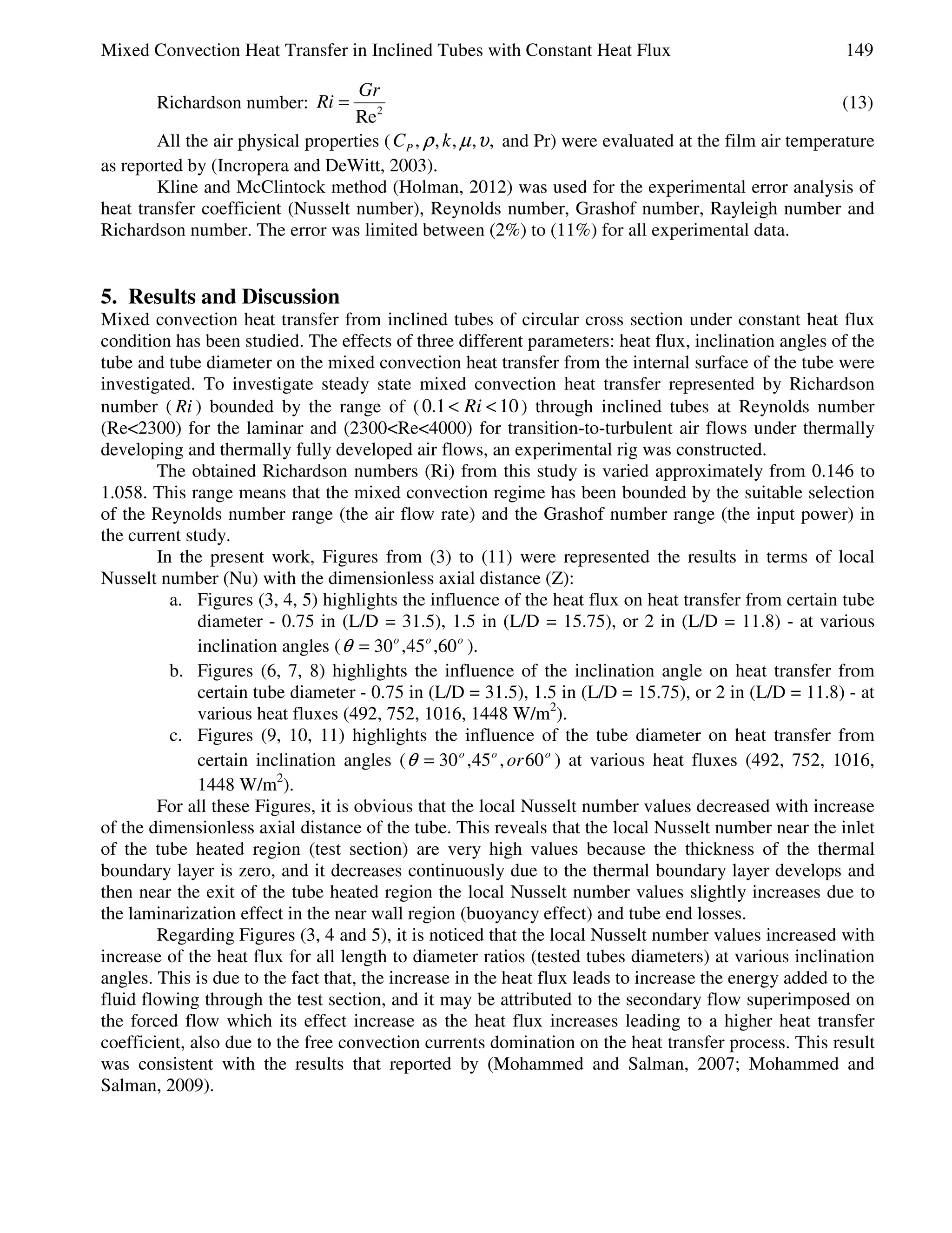 Mixed convection heat transferin inclined tubes with constant heat flux ...